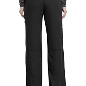 Cherokee Women's Low Rise Drawstring Cargo Scrub Pant, Black, Medium