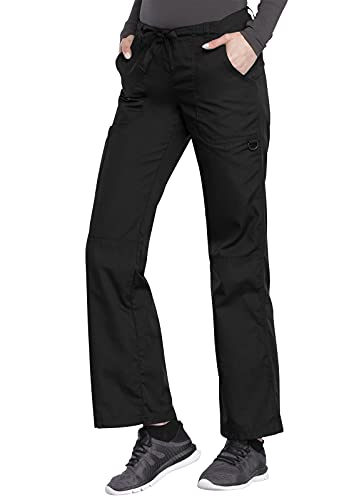 Cherokee Women's Low Rise Drawstring Cargo Scrub Pant, Black, Medium