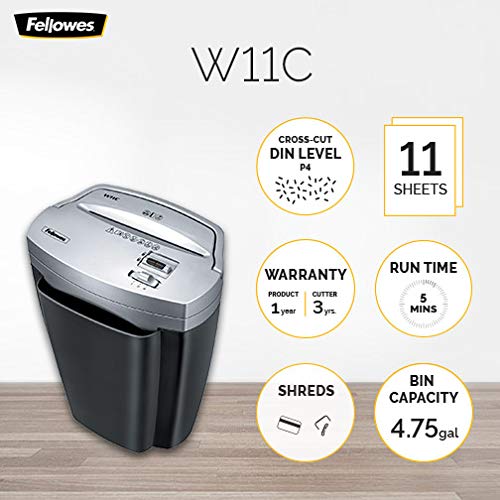 Fellowes 3103201 Powershred W11C, 11-Sheet Cross-cut Paper and Credit Card Shredder with Safety Lock