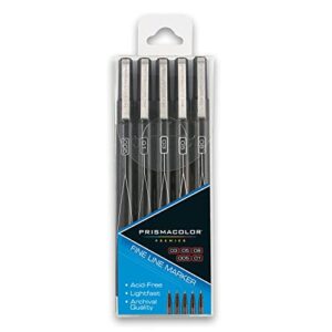 prismacolor 14171 premier fine line illustration markers, assorted fine tips, black, 5-count