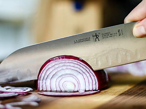 HENCKELS Classic Razor-Sharp 7-inch Hollow Edge Santoku Knife, German Engineered Informed by 100+ Years of Mastery