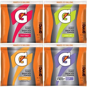 gatorade – 3944 powder variety pack (lemon-lime, orange, fruit punch, riptide rush), 21-ounce pouches (pack of 32)