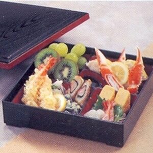 JapanBargain 1923, Red and Black Japanese Traditional Plastic Lacquered Lunch Bento Box 5 Compartments for Restaurant or Home Tray Plate and Lid 3pc Set Made in Japan, 9.5"x9.5"