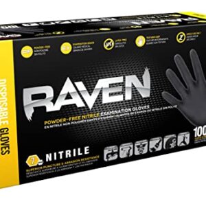 SAS Safety 66520 Raven Powder-Free Disposable Black Nitrile 7 Mil Mil Gloves, XXL , 100 Gloves by Weight