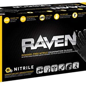 SAS Safety 66518 Raven Powder-Free Disposable Black Nitrile 7-Mil Gloves, Large, 100 Gloves by Weight