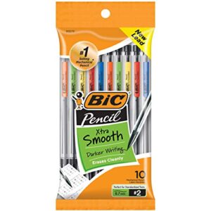 bic xtra-smooth mechanical pencils with erasers, medium point (0.7mm), 10-count pack, mechanical pencils for school or office supplies (mpp101-blk)