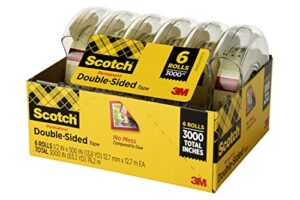 scotch double sided tape, 1/2 in x 500 in, 6 dispensered rolls (6137h-2pc-mp)