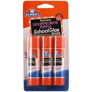 elmer’s washable dissappearing purple school glue sticks, 3 pack, 6 grams each (e520)