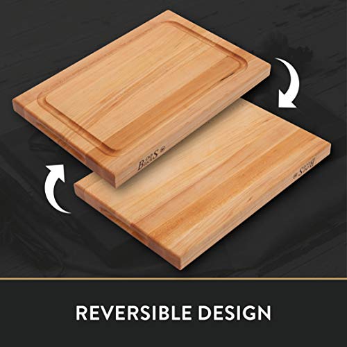 John Boos Block BBQBD Reversible Maple Wood Edge Grain BBQ Cutting Board with Juice Groove, 18 Inches x 12 Inches x 1.5 Inches