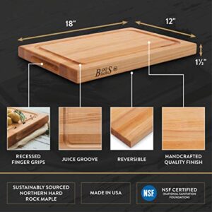 John Boos Block BBQBD Reversible Maple Wood Edge Grain BBQ Cutting Board with Juice Groove, 18 Inches x 12 Inches x 1.5 Inches