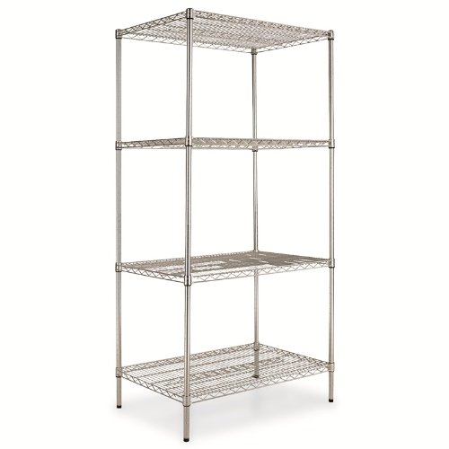 Alera SW503624SR Wire Shelving Starter Kit, 4 Shelves, 36w x 24d x 72h, Silver