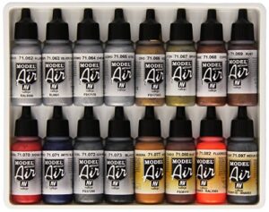 vallejo metallic set model air paint, 17ml, 16-pack