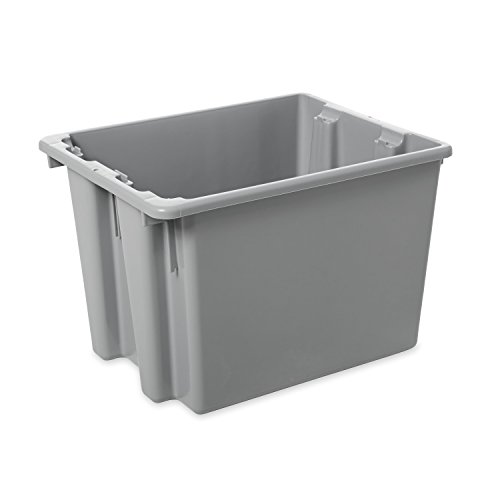 Rubbermaid Commercial Products Palletote Storage Stack and Nest Box, 2 Cu. Ft, Gray Tote/Container Bin for Garage/Laundry/Office/Restaurant/Retail Storage