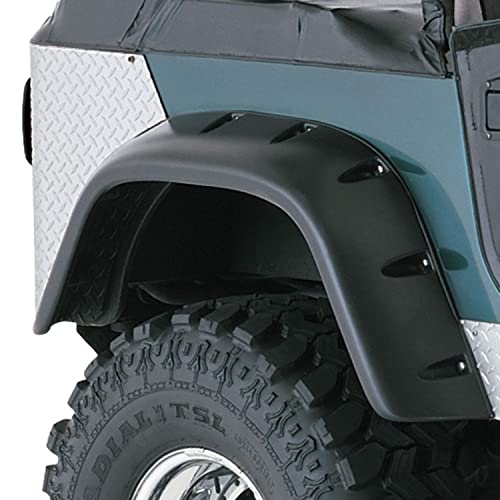 Bushwacker Jeep Cutout Pocket/Rivet Style Rear Fender Flares | 2-Piece Set, Black, Textured Finish | 10060-07 | Fits 1956-1986 Jeep CJ5, CJ5A, CJ6, CJ6A, CJ7, Willys