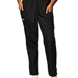 Cherokee Women's Size Workwear Elastic Waist Cargo Scrubs Pant, Black, Medium Tall