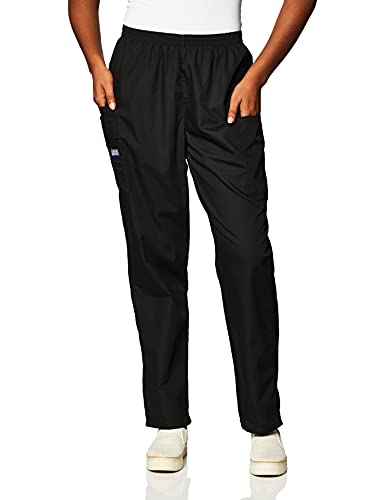 Cherokee Women's Size Workwear Elastic Waist Cargo Scrubs Pant, Black, Medium Tall