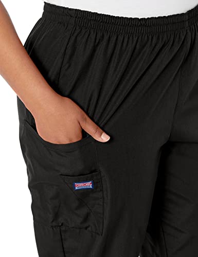 Cherokee Women's Size Workwear Elastic Waist Cargo Scrubs Pant, Black, Medium Tall