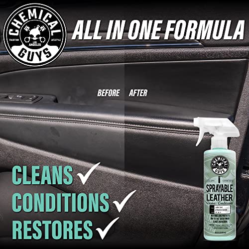 Chemical Guys SPI_103_16 Sprayable Leather Cleaner and Conditioner in One for Car Interiors, Apparel, and More (Works on Natural, Synthetic, Pleather, Faux Leather and More) Leather Scent, 16 fl oz