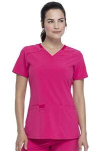 dickies eds essentials scrubs, v-neck womens tops with four-way stretch and moisture wicking dk615, m, hot pink