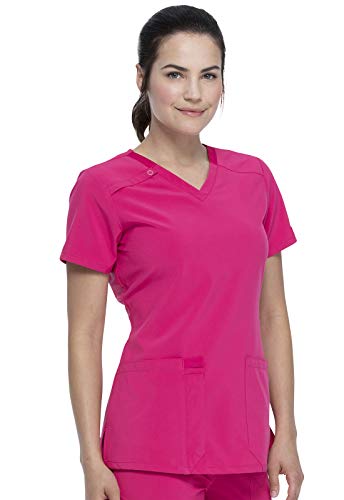 Dickies EDS Essentials Scrubs, V-Neck Womens Tops with Four-Way Stretch and Moisture Wicking DK615, M, Hot Pink