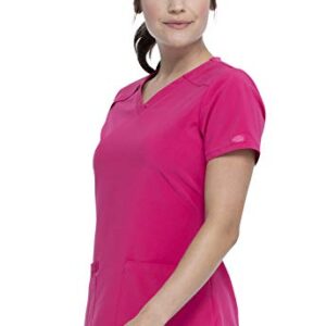 Dickies EDS Essentials Scrubs, V-Neck Womens Tops with Four-Way Stretch and Moisture Wicking DK615, M, Hot Pink