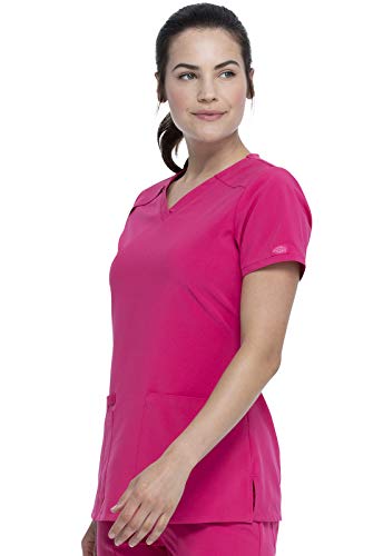 Dickies EDS Essentials Scrubs, V-Neck Womens Tops with Four-Way Stretch and Moisture Wicking DK615, M, Hot Pink