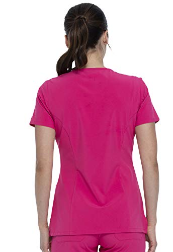 Dickies EDS Essentials Scrubs, V-Neck Womens Tops with Four-Way Stretch and Moisture Wicking DK615, M, Hot Pink