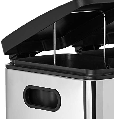 Organize It All Dual Compartment Step on Recycling Trash Can-Stainless Steel, 10-14 Gallons, Black