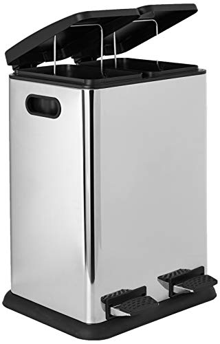 Organize It All Dual Compartment Step on Recycling Trash Can-Stainless Steel, 10-14 Gallons, Black