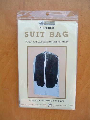 Better Home Suit Bag, Zippered, Clear Plastic, 24" x 40"