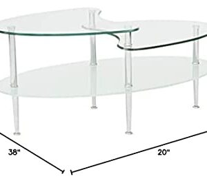 Walker Edison Modern Glass Coffee Table Living Room Accent Ottoman Storage Shelf, 37 Inch, Glass