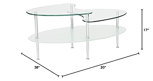 Walker Edison Modern Glass Coffee Table Living Room Accent Ottoman Storage Shelf, 37 Inch, Glass