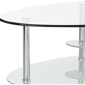 Walker Edison Modern Glass Coffee Table Living Room Accent Ottoman Storage Shelf, 37 Inch, Glass