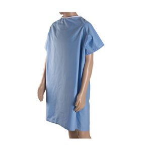 DMI Hospital Patient Gown for Women or Men, Back and Shoulder Snap, 36" Long, Blue