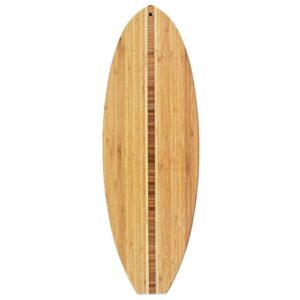 totally bamboo surfboard shaped bamboo wood cutting board and charcuterie serving board, 23″ x 7-1/2″