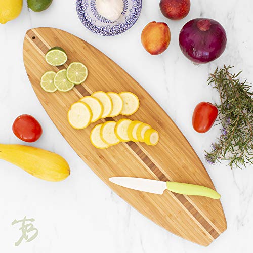 Totally Bamboo Surfboard Shaped Bamboo Wood Cutting Board and Charcuterie Serving Board, 23" x 7-1/2"