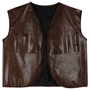 beistle mens western beistle faux brown leather cowboy vest w fringe, multicolored, one size us