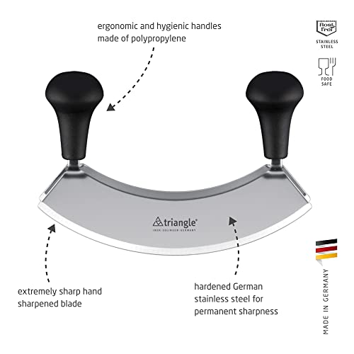 triangle Mincing Knife - 7” Stainless Steel Curved Double Blade - Mezzaluna Knife - Anti-Slip, Ergonomic Handles - Made in Germany