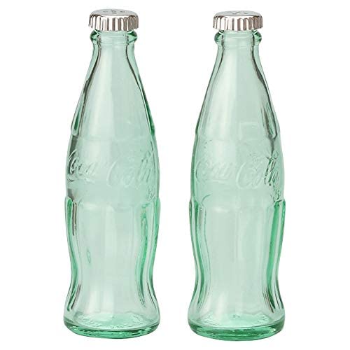 TableCraft Coca-Cola Salt and Pepper Shaker Set with Chrome Plated Metal Rack, Coca-Cola Salt and Pepper Shaker Set