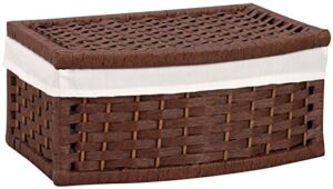 household essentials hand-woven paper rope basket with lid and liner, dark brown stain