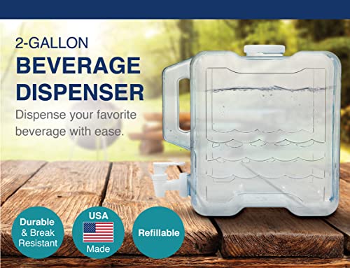 Arrow 2 Gallon Drink Dispenser for Fridge - Plastic Beverage Dispenser with Spigot for Easy Dispensing - Made in the USA, BPA Free Plastic - Convenient Handle, Easy-Pour Spout