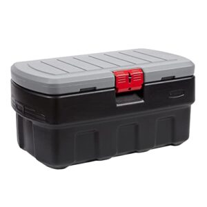 rubbermaid actionpacker lockable storage box, 35 gal, grey and black, outdoor, industrial, rugged