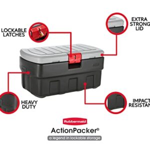 Rubbermaid ActionPacker Lockable Storage Box, 35 Gal, Grey and Black, Outdoor, Industrial, Rugged