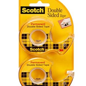 Scotch Double Sided Tape, Permanent, 1/2 in x 400 in, 2 Dispensers/Pack (137DM-2)