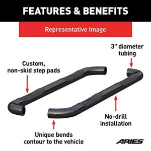 ARIES 203016 3-Inch Round Black Steel Nerf Bars, No-Drill, Select Ford F-150