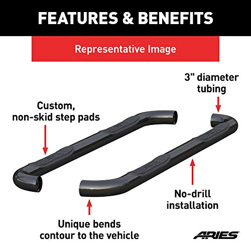 ARIES 203016 3-Inch Round Black Steel Nerf Bars, No-Drill, Select Ford F-150