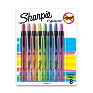 sharpie retractable highlighters, chisel tip, assorted, 8 count