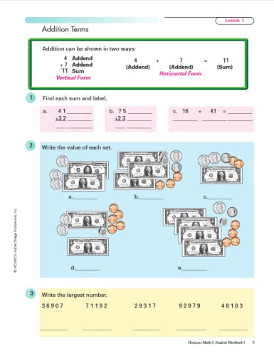 Horizons Math 4 SET of 2 Student Workbooks 4-1 and 4-2