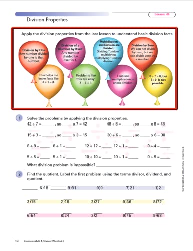 Horizons Math 4 SET of 2 Student Workbooks 4-1 and 4-2