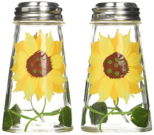 GERUSEA Hand Painted Tapered Salt and Pepper Shaker Set, Sunflowers, Yellow, 2.